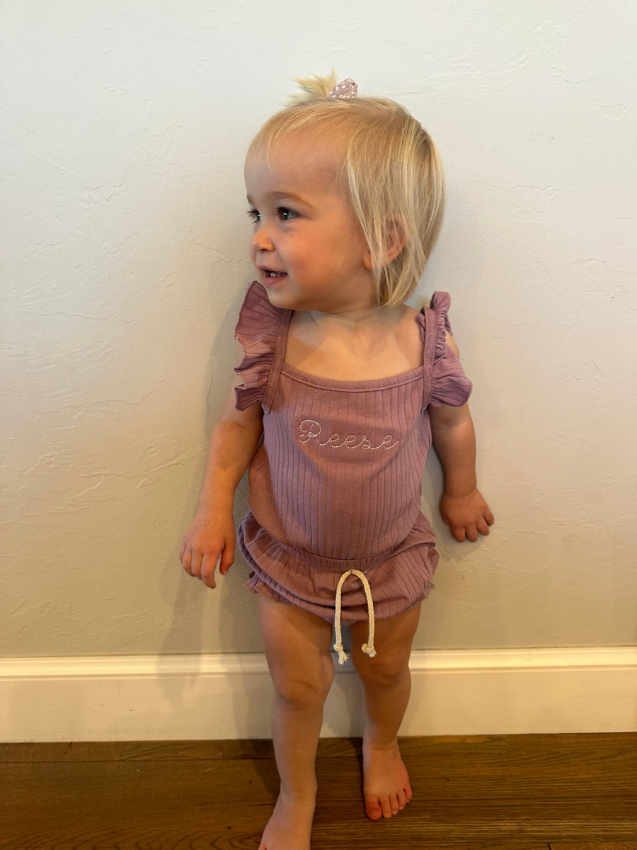 Purple 2 piece ruffle set – Stitchin' Pretty